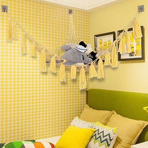 YELIENM Stuffed Animals Net or Hammock with LED Light, 59 inch Toy Hammock Net for Stuffed Animals Corner Hanging Stuffed Animal Storage Stuffed Animal Holder for Nursery Kids Bedroom (Yellow)…