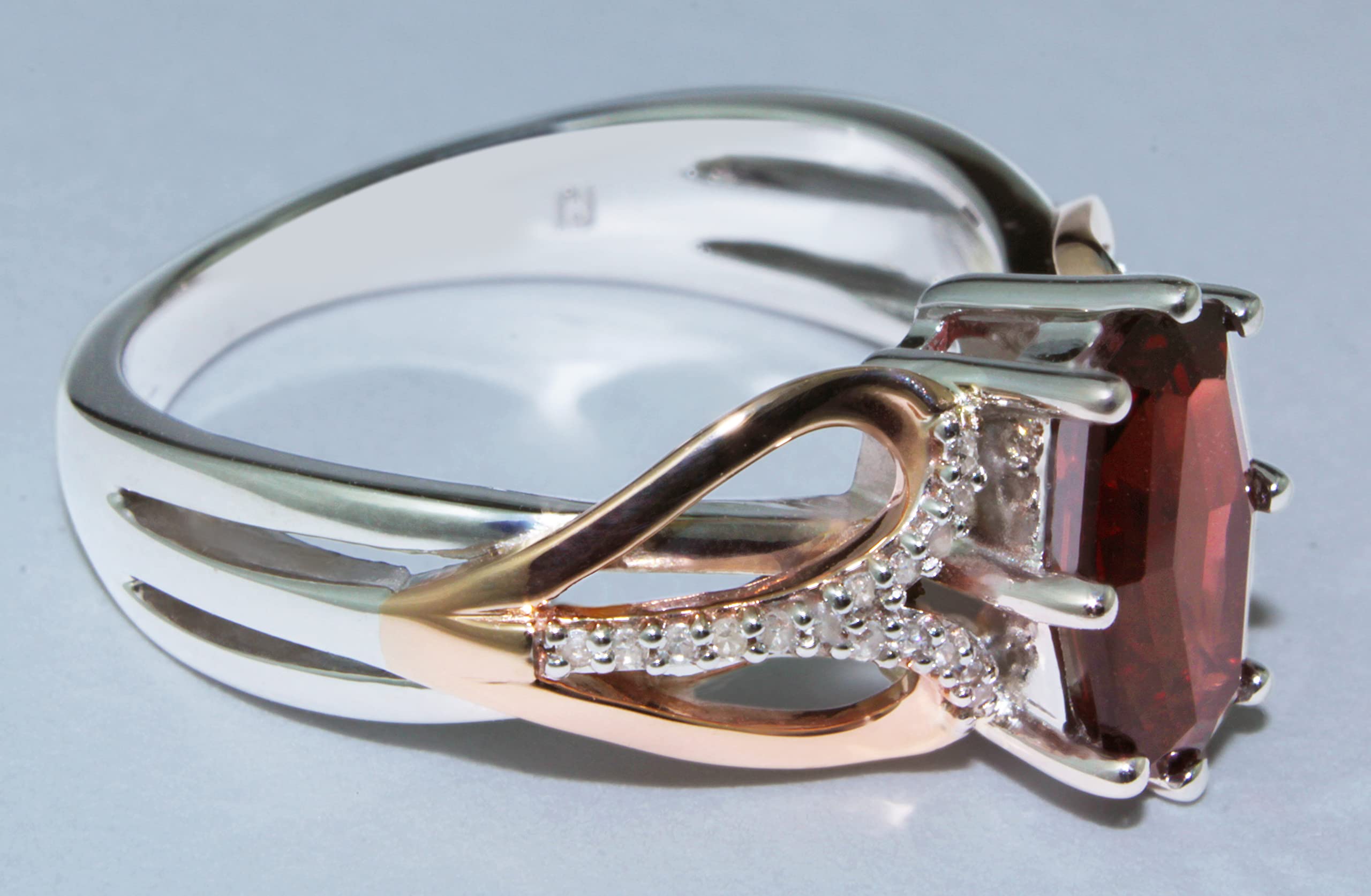 Belantina Heartland By Beverley Mitchell 10K Rose Gold with .925 Sterling Silver 10x5.5mm Special Cut Garnet & Diamond Accented Statement Ring (H-I, I2-I3) - Size 8