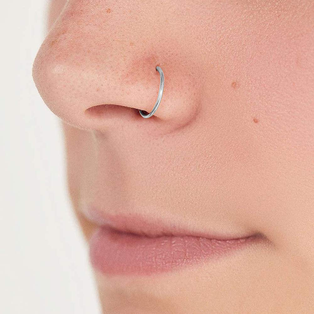 AtoZ Piercing 9KT Solid White Gold 22 Gauge (0.6MM) - 5/16 (8MM) Length Seamless Continuous Hoop Nose Ring
