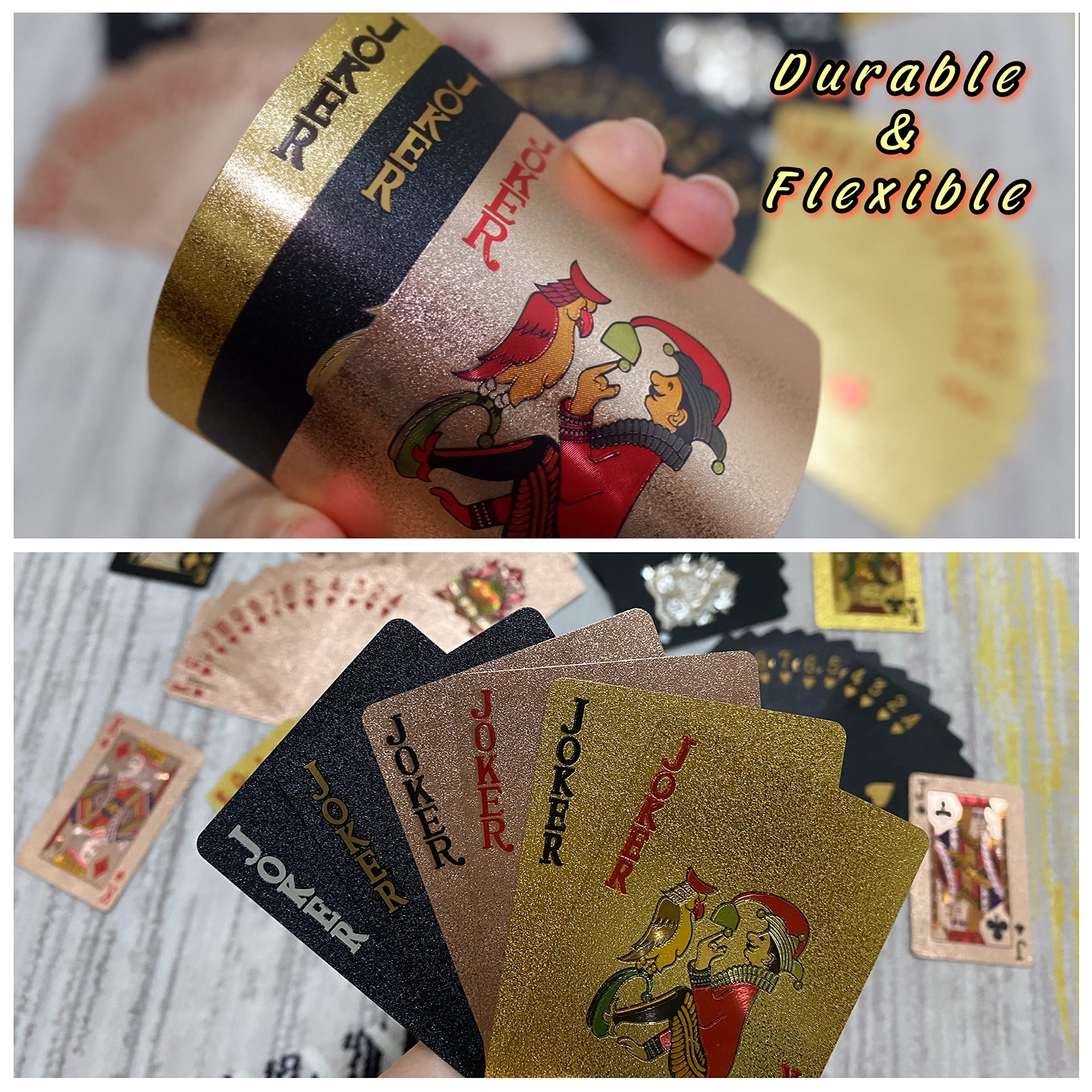 MINGRI 3 Decks Waterproof Playing Cards Plastic Deck of Playing Poker Cards Cool Black Rose Gold Playing Cards Themed Standard Playing Cards Game Luxury Unique Playing Cards for Adults