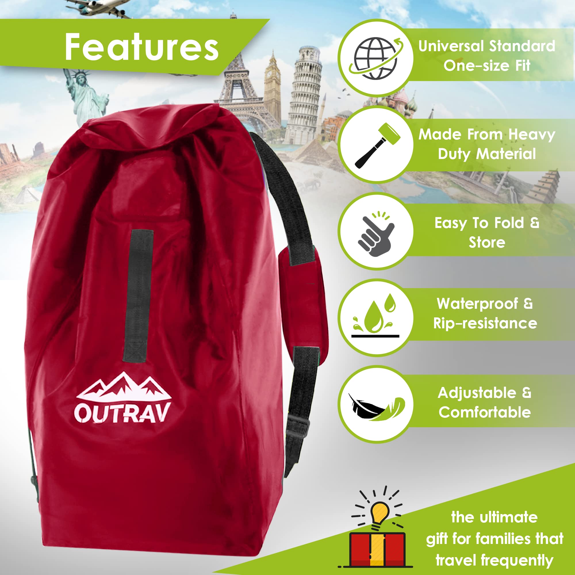 Car Seat Travel Bag with Backpack Straps β Protective Airport Approved Airplane Baggage Gate Check Luggage Storage Sack for Traveling with Booster or Carseat β Universal 2-in-1 Carrying Jacket System