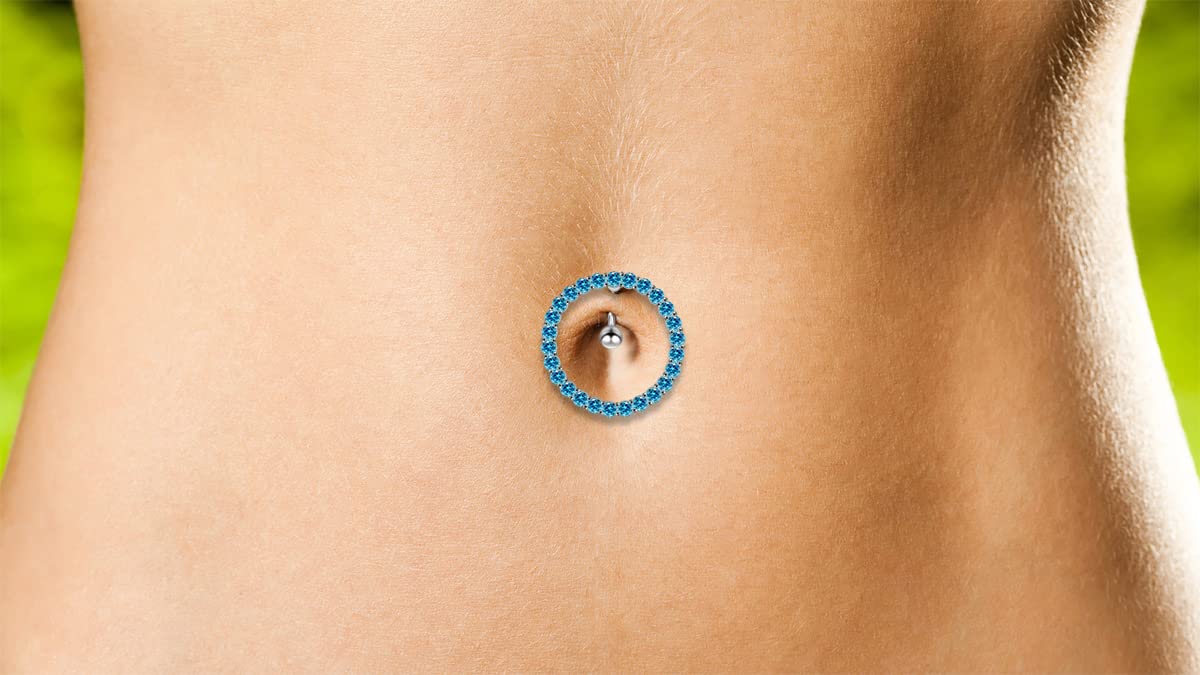 AtoZ Piercing White Gemstone Fancy Big Circle Around Belly 925 Sterling Silver with Stainless Steel Belly Button Rings
