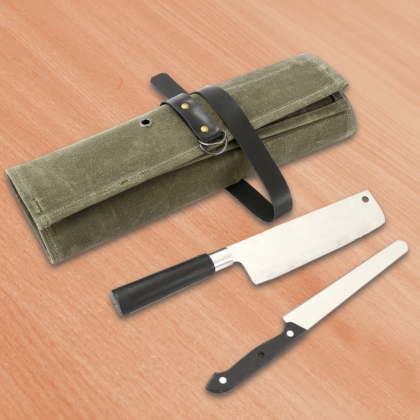 Chef Knife Roll Bag, 9 Pockets Canvas Knife Case, Knife Bag, Knife Wrap Wallet, Cutlery Knife Pouch Holders Protectors for Chef Knives Kitchen Utensils, Tool Roll (Army Green)