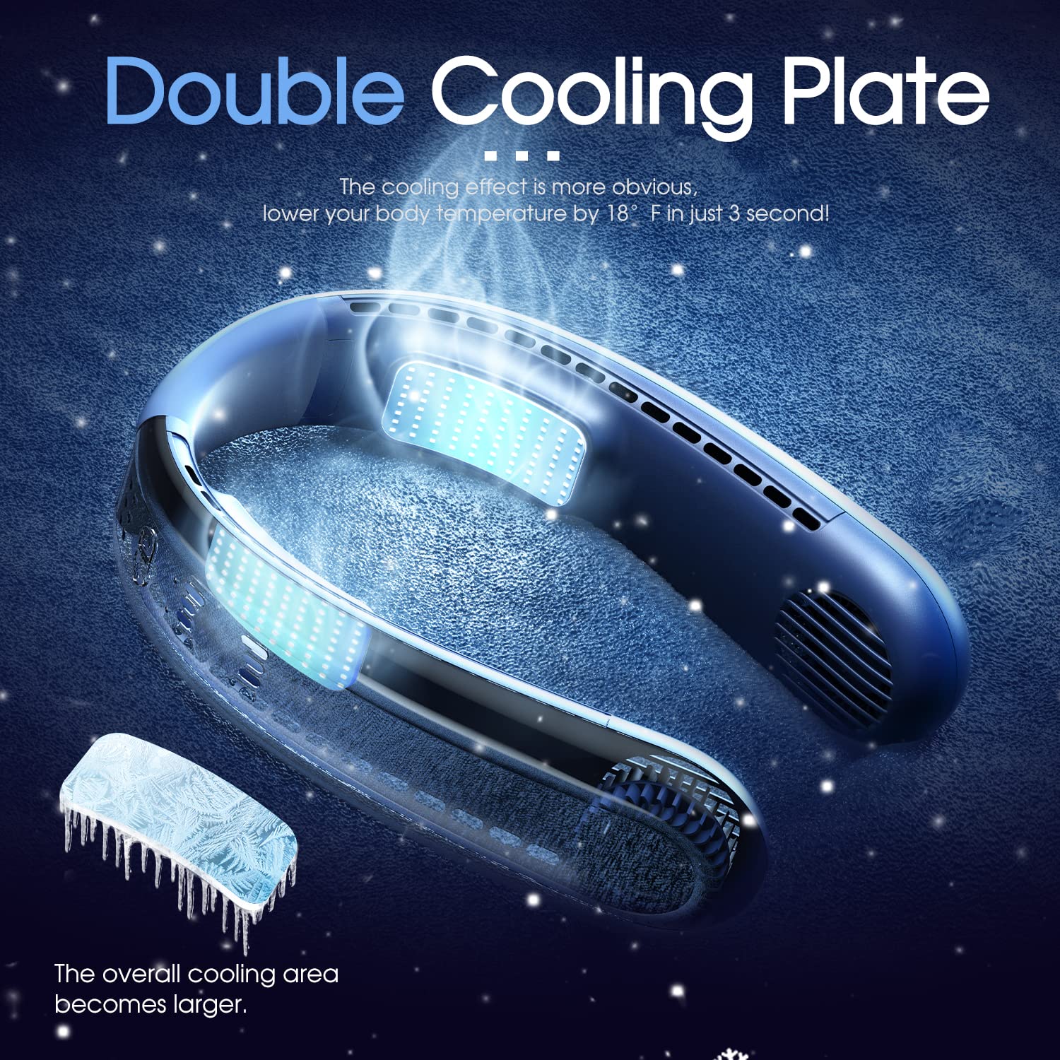 Jawhock Cooling Neck Fan, 3 Speeds Portable Neck Fan With 2 Cooling Plate, 4000 mAh Rechargeable Battery Powered Personal Bladeless Fan for Men Women-Blue
