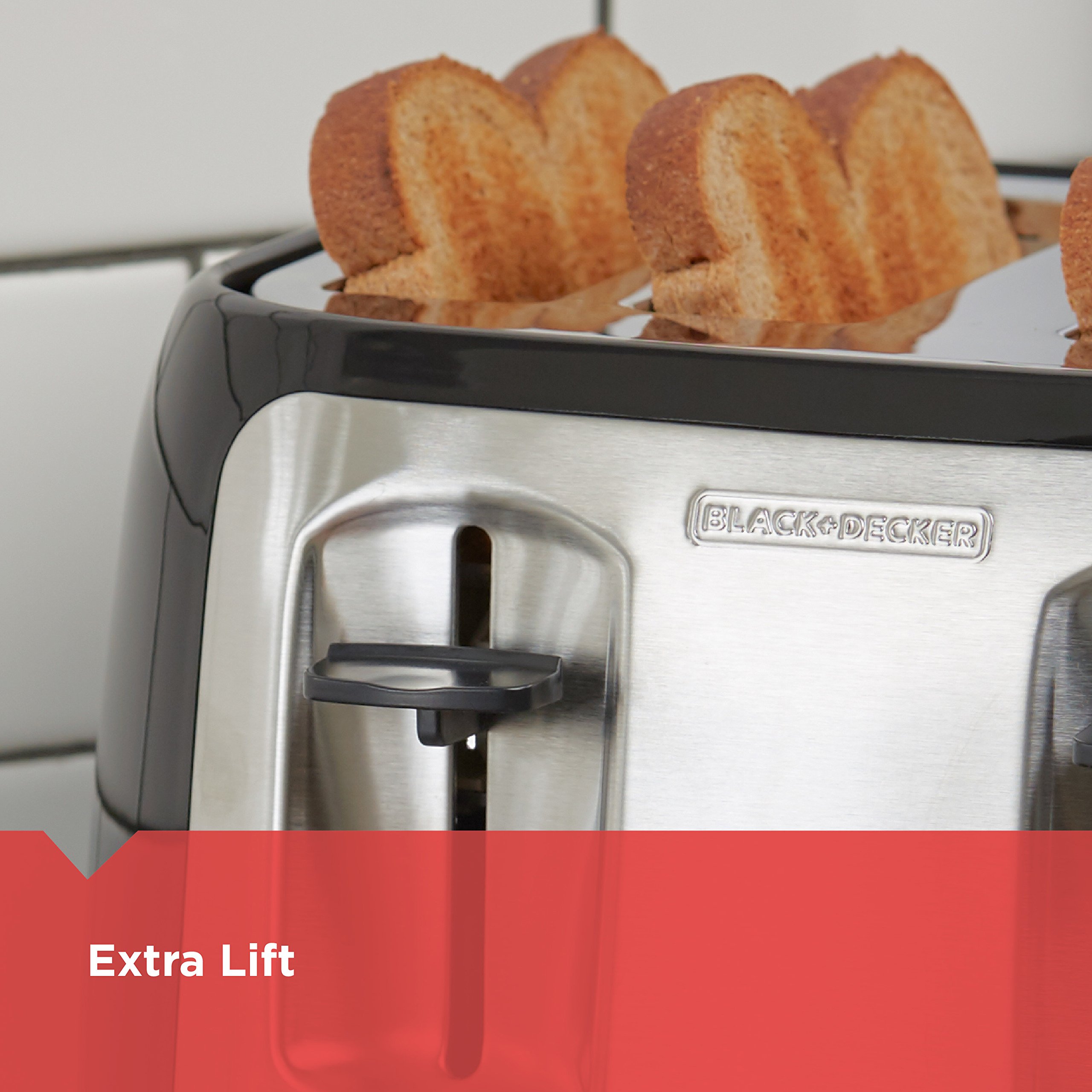 BLACK+DECKER 4-Slice Toaster, TR1478BD, Extra Wide Slots, 7 Shade Settings, 1400 Watts, Frozen and Bagel Buttons