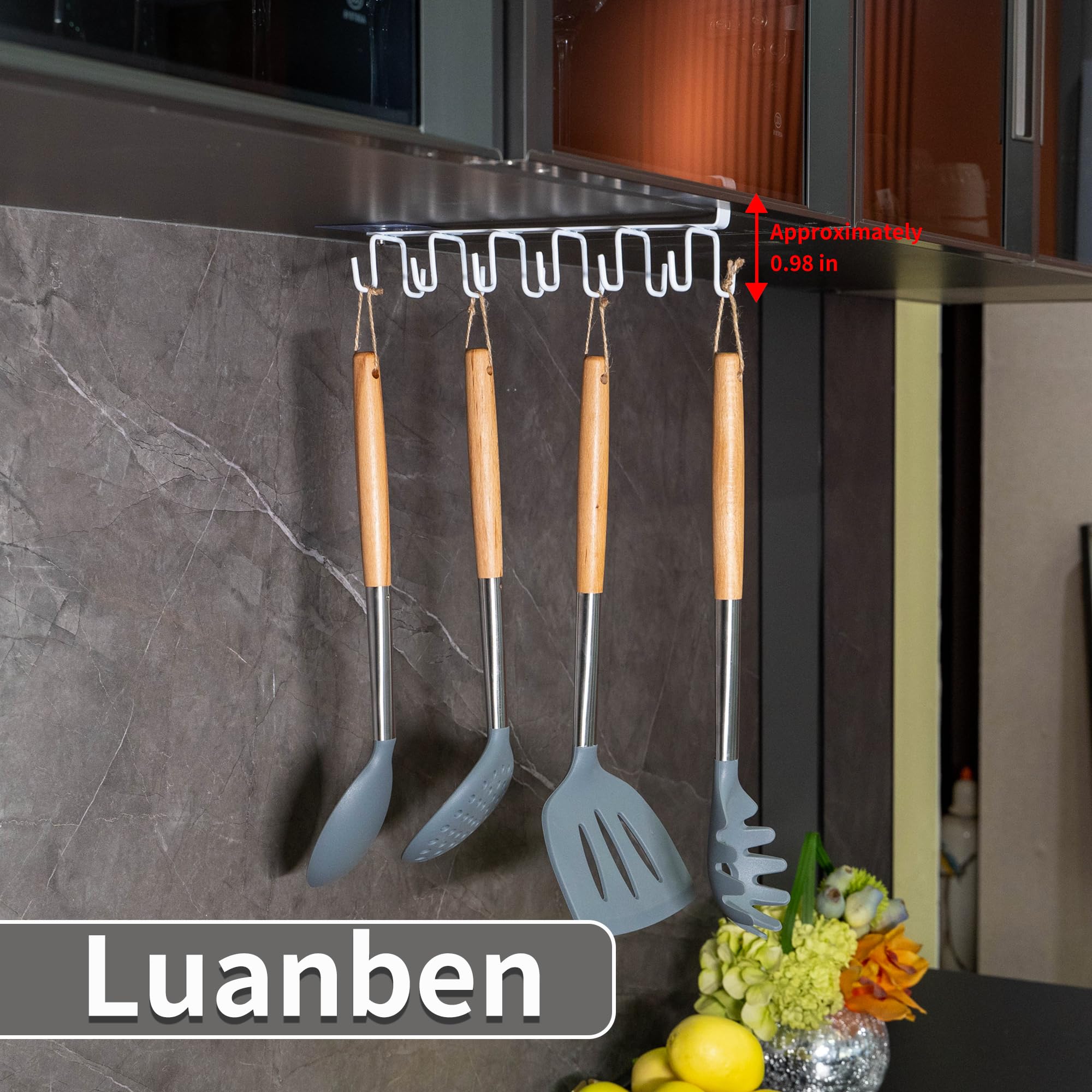 Luanben 2 Pieces White Cabinet Mug Hooks 24 Pieces Double Row Hooks, can Hang Coffee Cups/Cup Holders Under Kitchen cabinets/Hand Towels/Scarves/Ties, etc., no Need to Drill Holes (2 pcs, White)