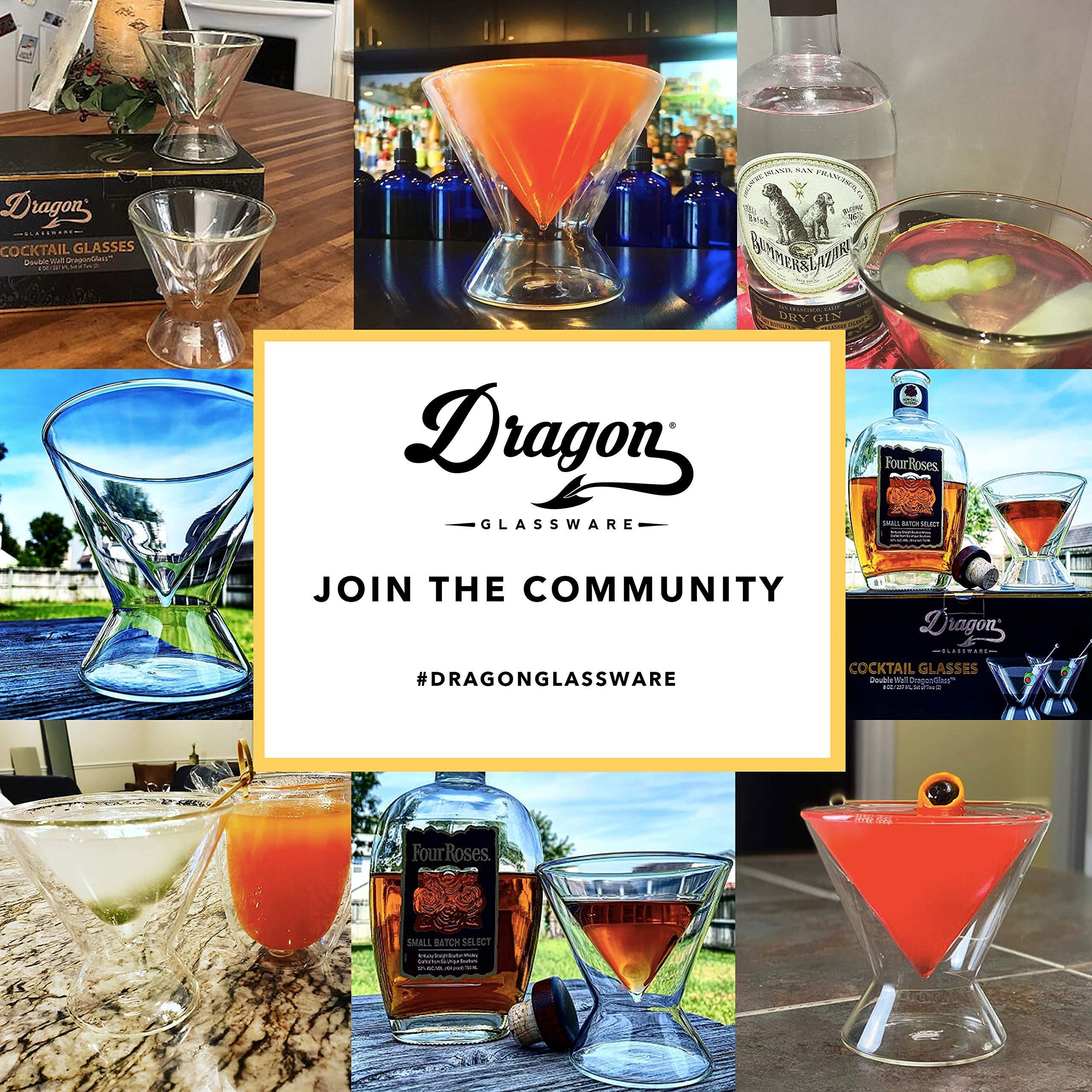 Dragon Glassware Stemless Martini Glasses - 7oz Clear Martini Glasses Set of 2 - Double Wall Insulated Cocktail Glass Set - Unique and Fun Gift for Espresso Martini Lovers