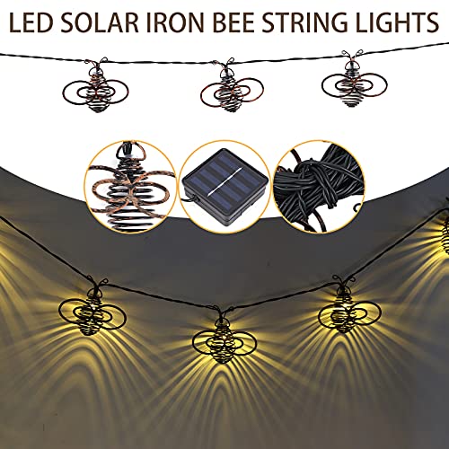 Solar Powered Bee String Lights Outdoor, Solar String Lights, 20 Lights 49inch 2 Modes IP44 Waterproof Simulation Bees Sting Lights, Decorative Lights for Outdoor Wedding Homes Gardens