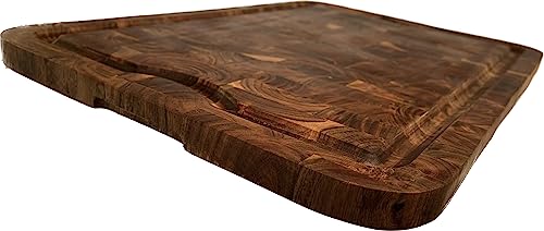 Mountain Woods Brown Organic End-Grain Acacia HardWooden Cutting Board for Kitchen w/Juice Groove | Chopping Board | Butcher Block - 24" x 16" x 1"