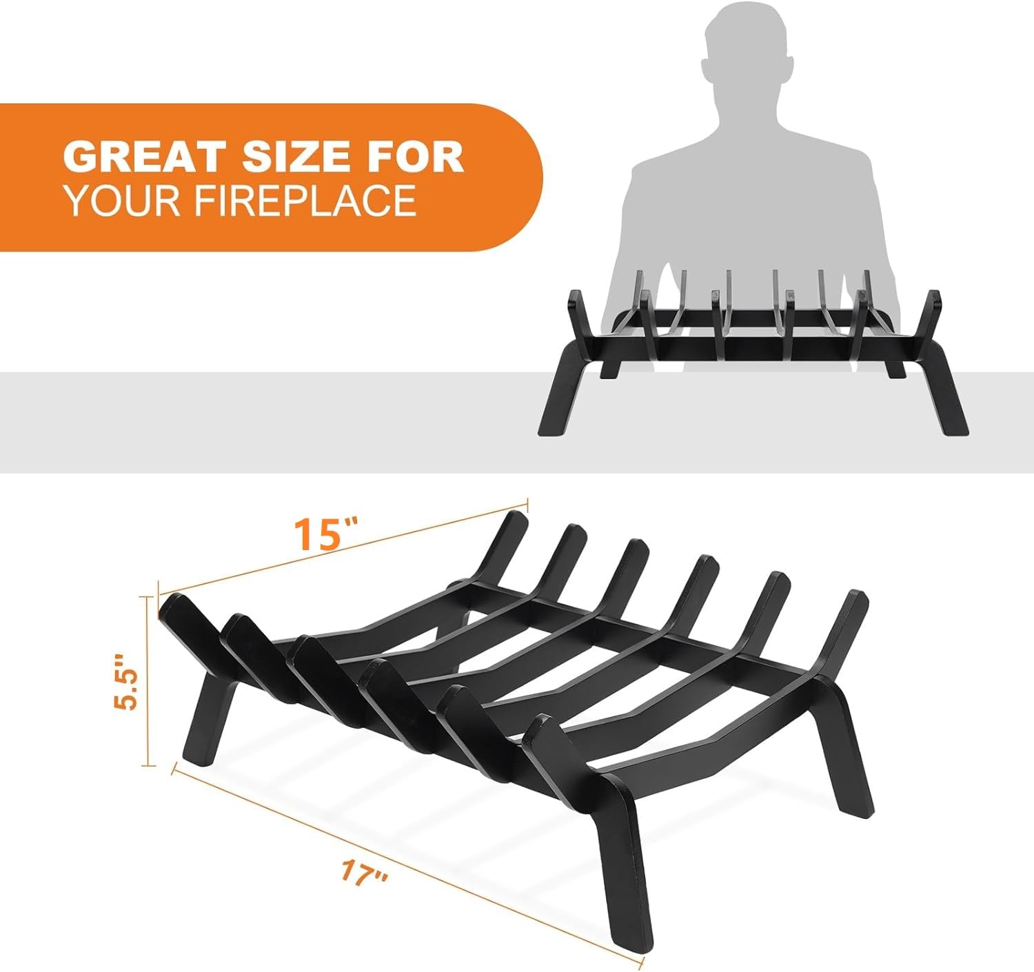 Fireplace Grate 14in Heavy Duty, Fireplace Wood holder for Inside Fireplace, Fireplace Log Holder, Small Fire Grate, Fireplace Accessories, Chimney Hearth Indoor, 5 Bars Fire Pit Grate for Outdoor