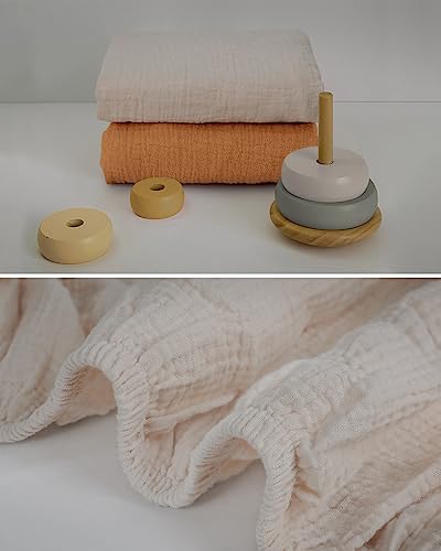 Muslin Changing Pad Cover, Ultra Soft Cotton Diaper Changing Table Covers for Baby Girls Boys, Boho Changing Pad Sheets Neutral, Comfy and Breathable, 2 Pack (Retro Yellow & Beige)