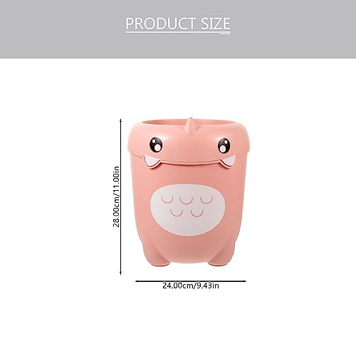 Dinos Desktop Trash Can, Plastic Wastebasket Cartoon Dinosaurs Garbage Container Bin for Bathroom, Kitchen, Home Office, Kids Room, Pink