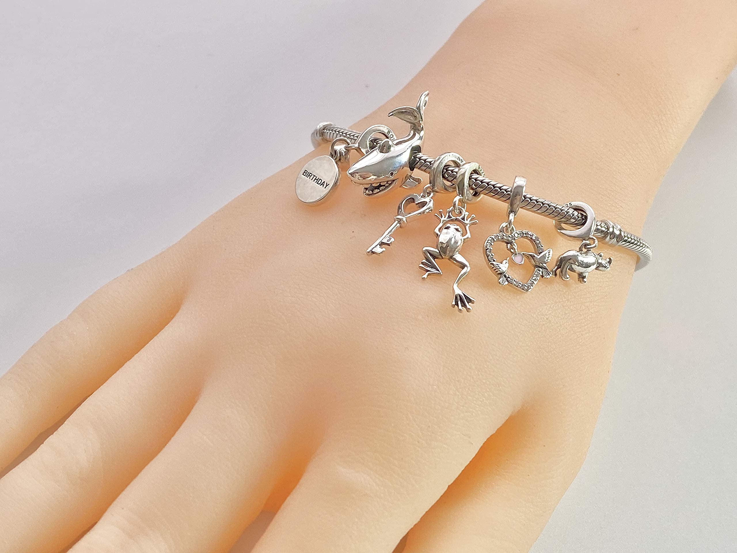 BOLENVI Great White Shark 925 Sterling Silver Charm Bead For Pandora & Similar Charm Bracelets or Necklaces