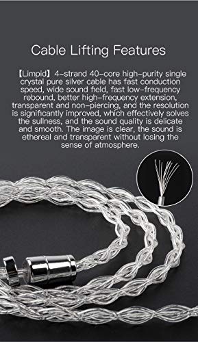 Keephifi Earphone Upgrade Cable-KBEAR 4 Core Upgraded Cable 4N Purity Silver Headphone Cable HiFi in Ear Monitor Replacement Cable, for ZS5, ZS6, ZS7, C10, C12, C16, C04, CA4, CA2 (2PIN, 4.4MM)…