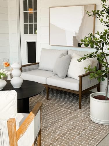 Nathan James Kayden Bohemian 3-Piece Patio Conversation Set, Outdoor Loveseat Set with Removable Cushion Covers, Solid Acacia Wood Patio Loveseat and Chairs, Light Brown