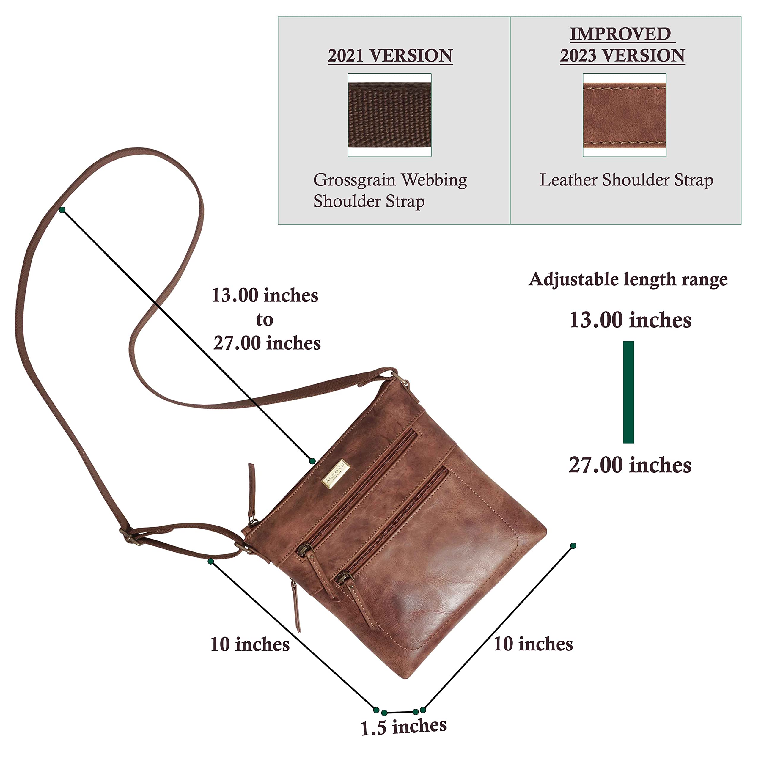 ASSOTS Crossbody Bags for Women – Real Leather Purses with RFID Protection, Multiple Pockets and Adjustable Strap