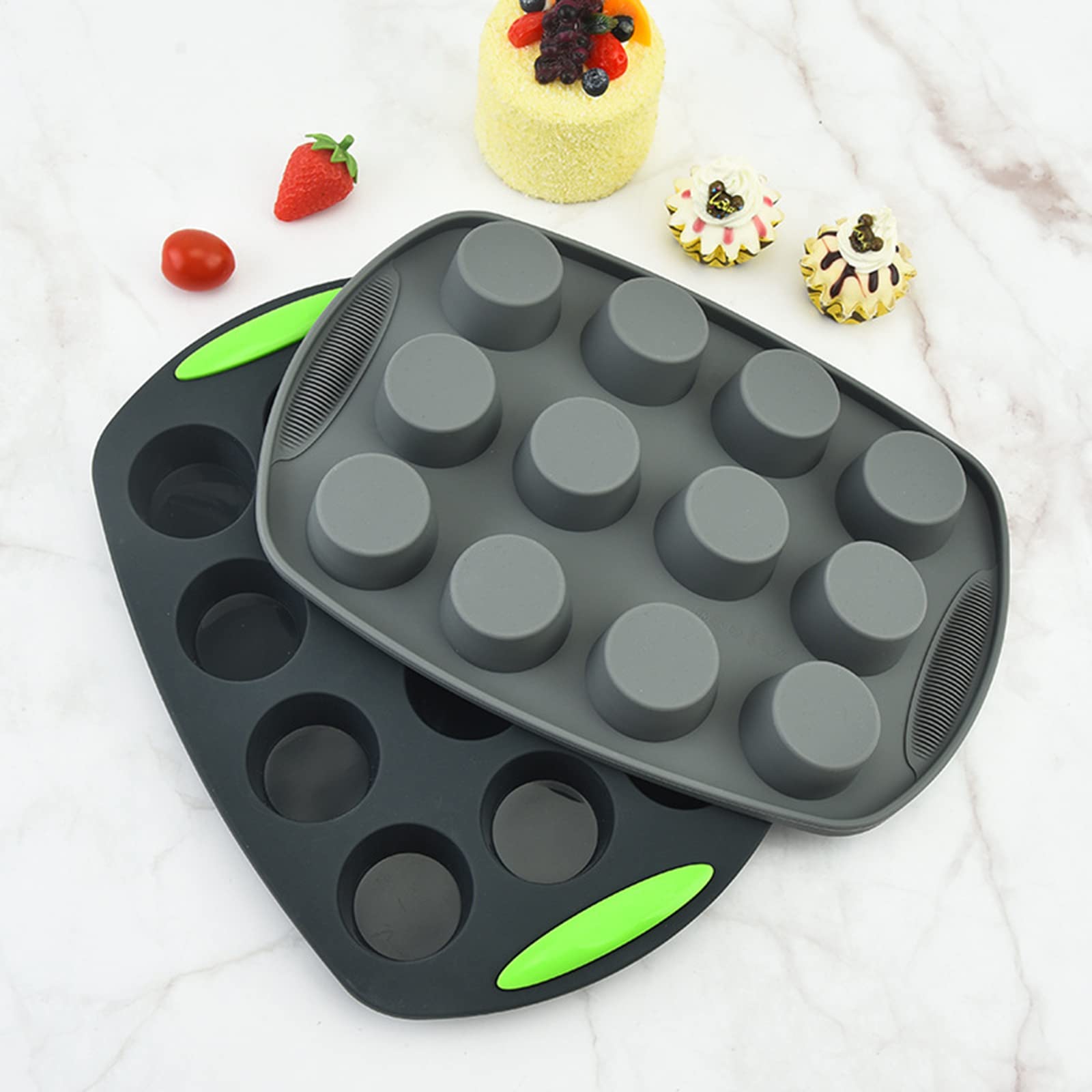 BesoAbrazo Silicone Muffin Pan 12 Cups Mini Size, Non-stick and Easy Pop Out Muffin Tin, Good Grip Perfect Result Cupcake Baking Tray, Egg Tart Bite Mini Pie Molds, Dark Grey