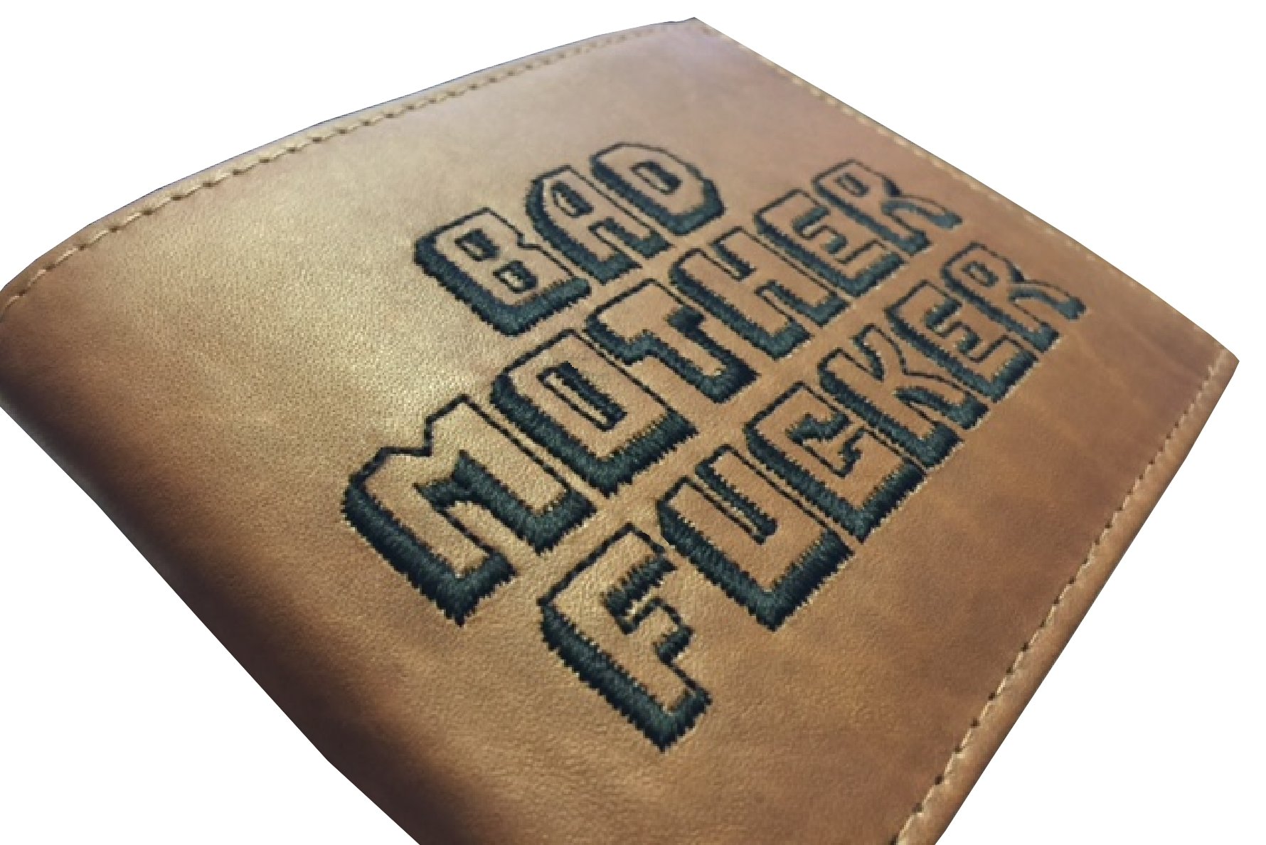 BMF Embroidered Genuine Leather Wallet Brown Raw Thick