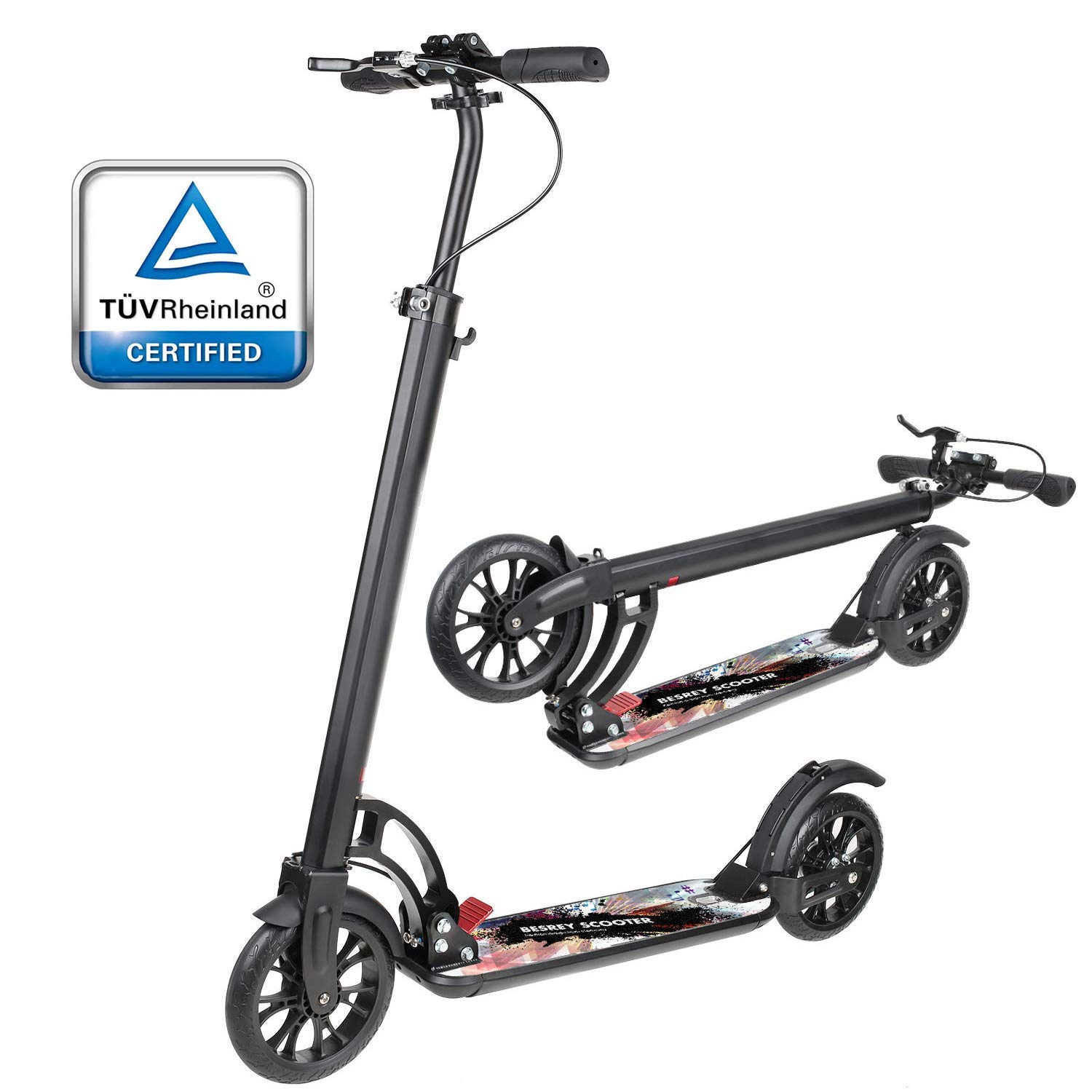 besrey Kick Scooter for Adults for 8 Years and Up - 2 Wheel Folding Scooter with Shoulder Strap for Kids Teens - Lightweight, Aluminum Frame, Adjustable Handlebars, Scooters for Riders Up to 220 lbs