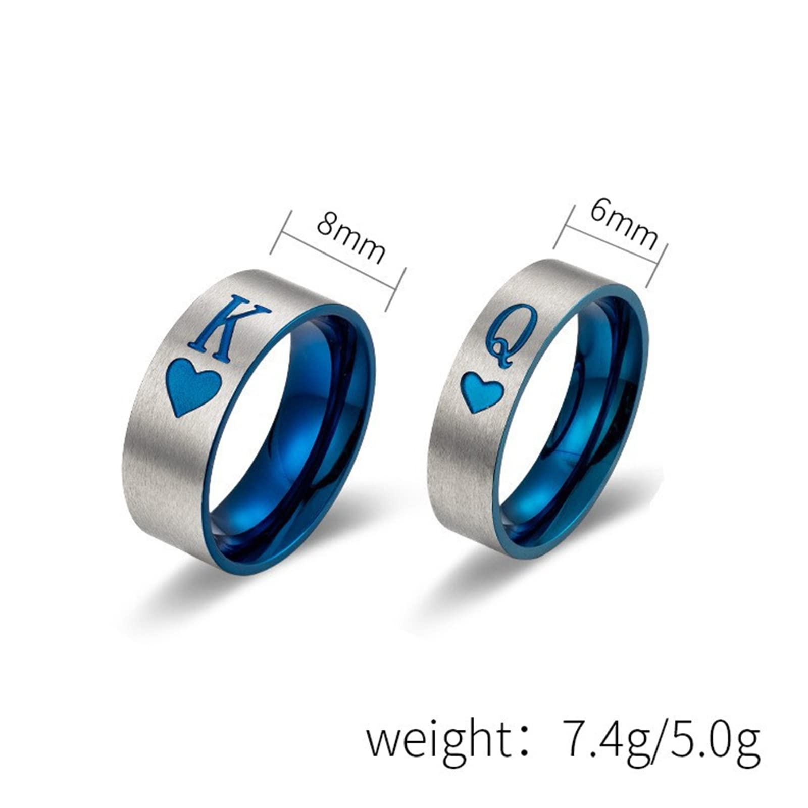 Beydodo Couples Promise Rings Engraved, Stainless Steel Anniversary Rings Size 9 and 11 King and Queen Ring with Heart