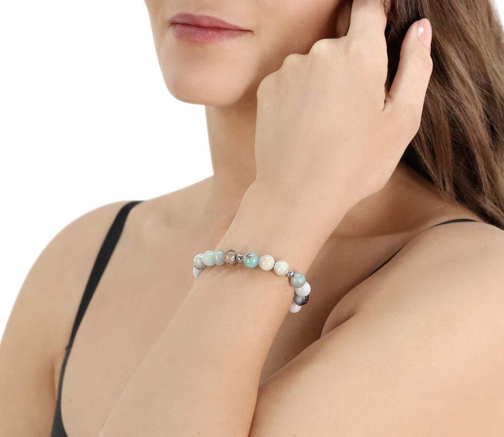 Believe London® Amazonite Stone Bracelet in Gift Box | Strong Elastic | Healing Men Women Luxury Stretch Precious Natural Crystal Stones Healing Gemstone Therapy Yoga Mala Bangle