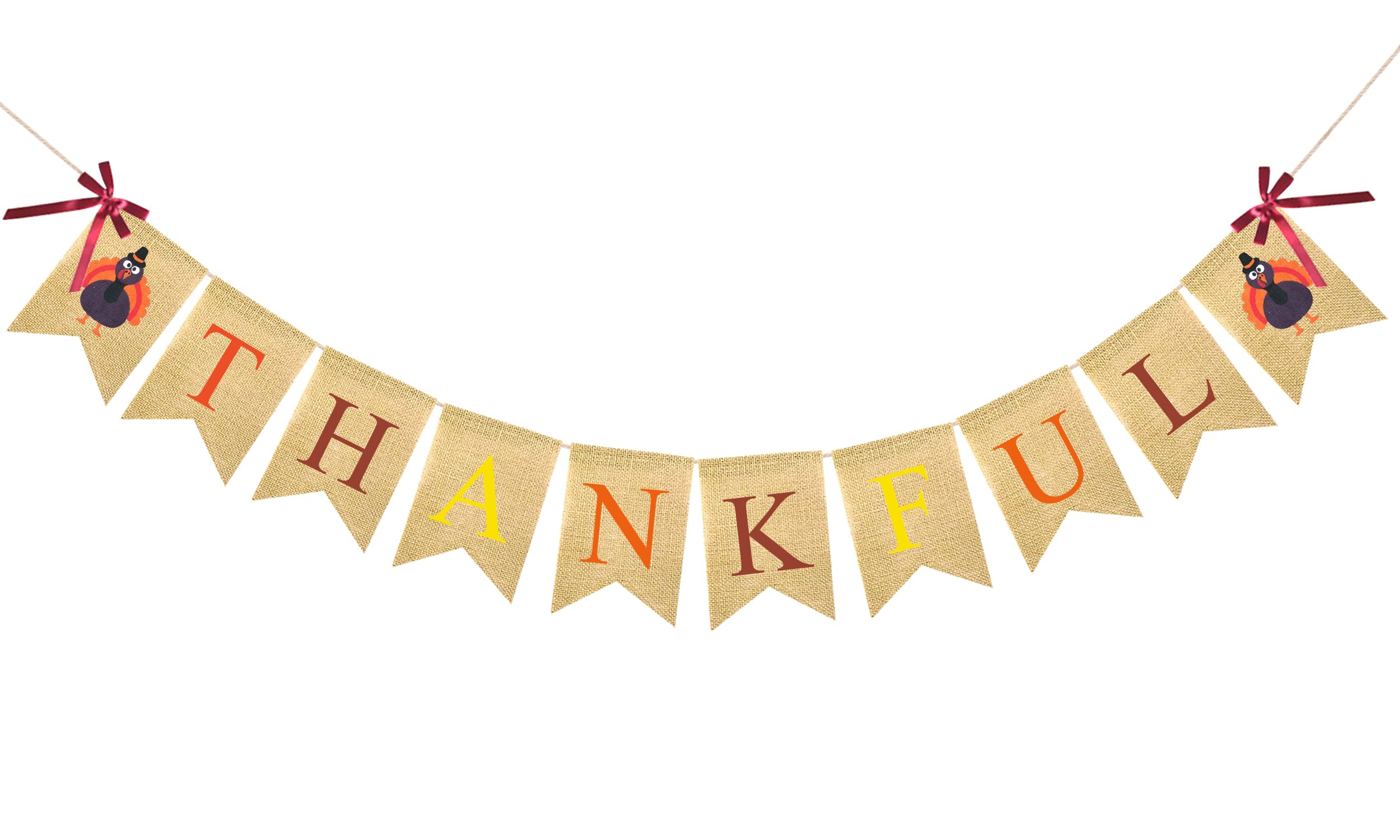 FAKTEEN Thankful Burlap Banner with Vintage Turkey Thanksgiving Day Decorations Garland Fall Harvest Home Decor Friendsgiving Party Decorations