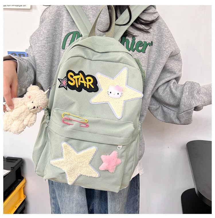 Cute Backpack for Women Men, Kawaii Y2K Grunge Trendy Colorful Harajuku Hiking Travel Backpack Aesthetic Backpack (Green)
