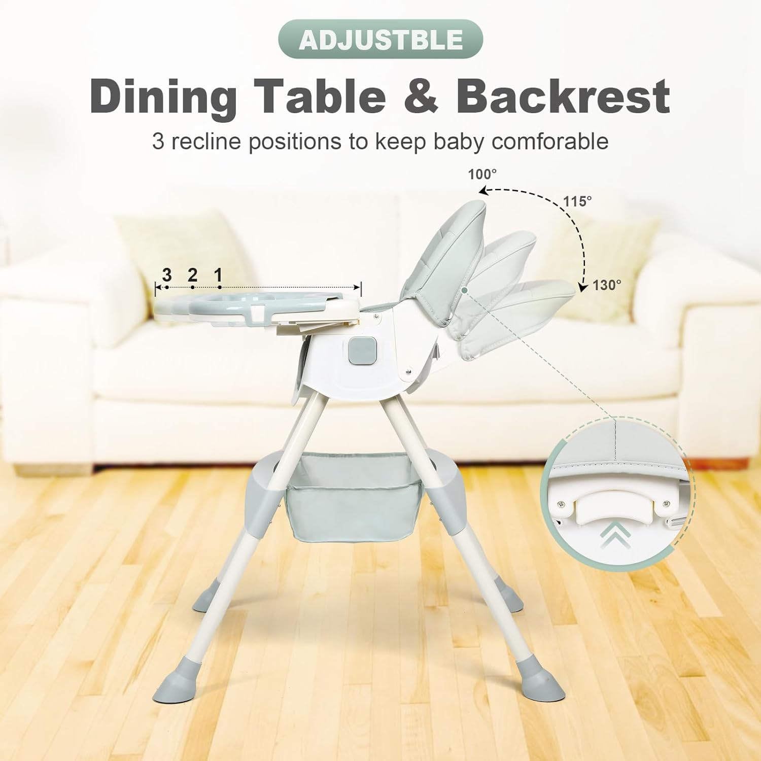 Boyro Baby 4-in-1 Baby High Chair, High Chairs for Babies and Toddlers with Removable Tray and Adjustable Backrest & Height, Convertible & Foldable, Grows with Baby