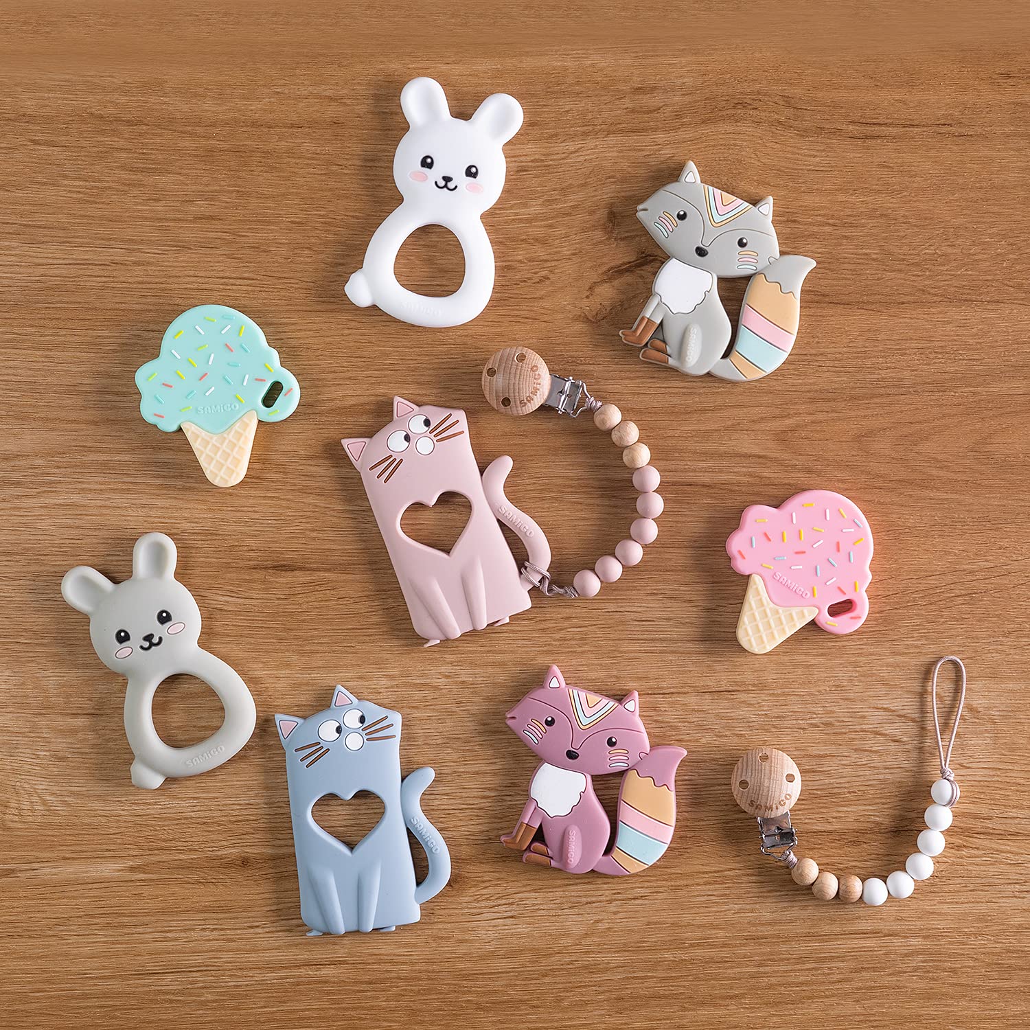 SAMiGO Baby Teething Toys Silicone Teether for Babies 0-6 and 6-12 Months Baby Chew Toys for Infant Girls - Pink Cat