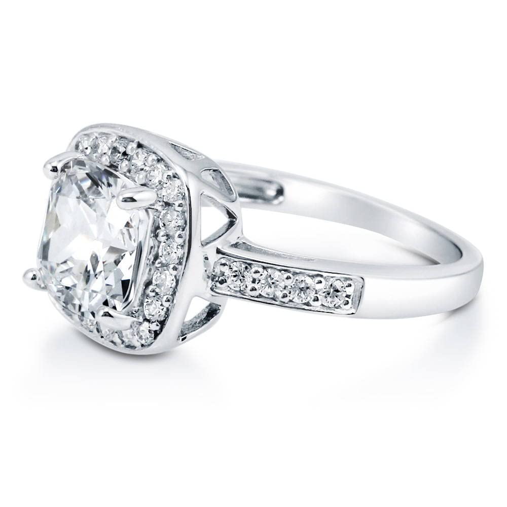 BERRICLE Sterling Silver Halo Wedding Engagement Rings Cushion Cut Cubic Zirconia CZ Ring for Women, Rhodium Plated Size 7