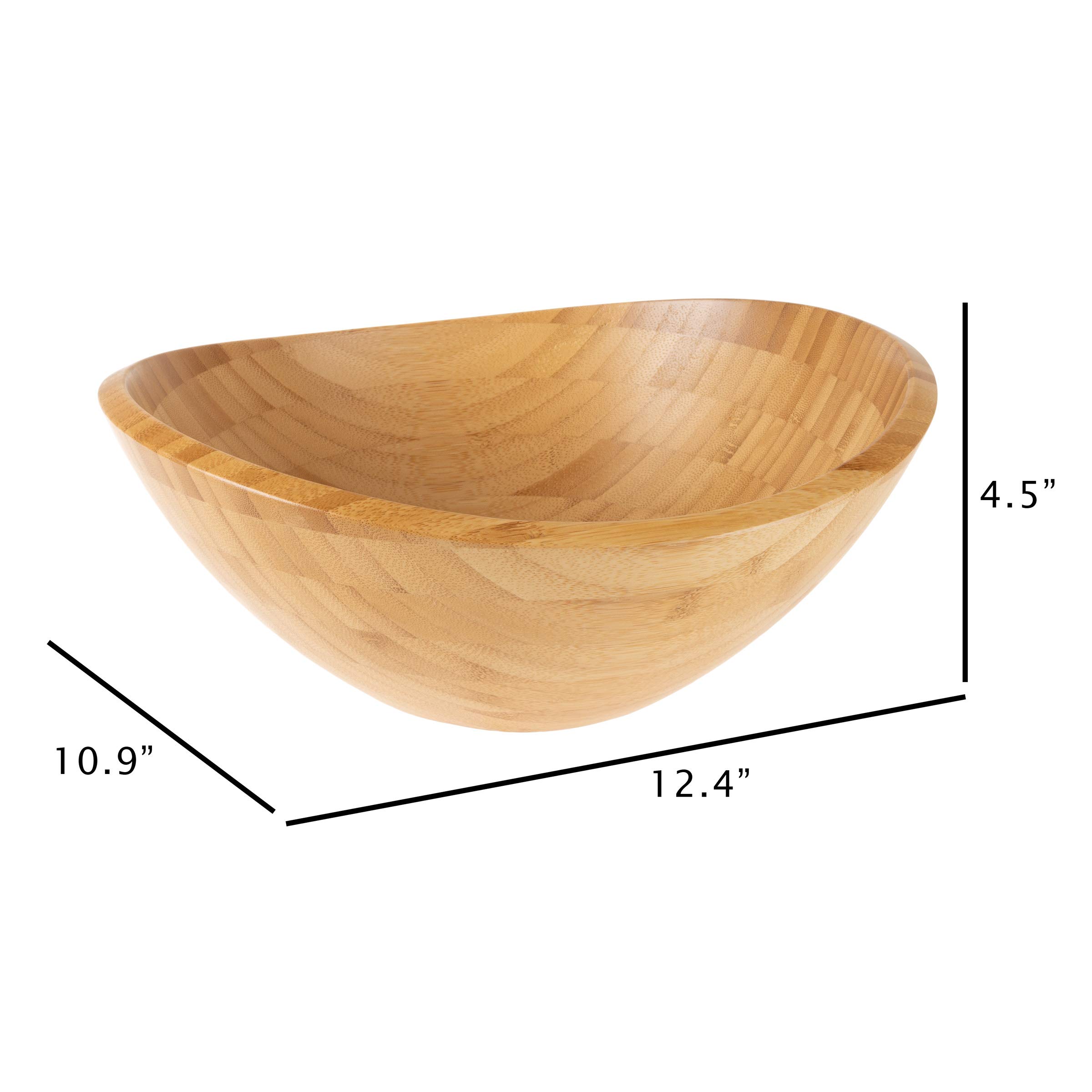Classic Cuisine Serving Bowl – Large Modern Oval Wood Dinnerware for Salads, Bread, Fruit or Vegetables,Brown/Wood, 12.4” L x 10.9” W x 4.5” H