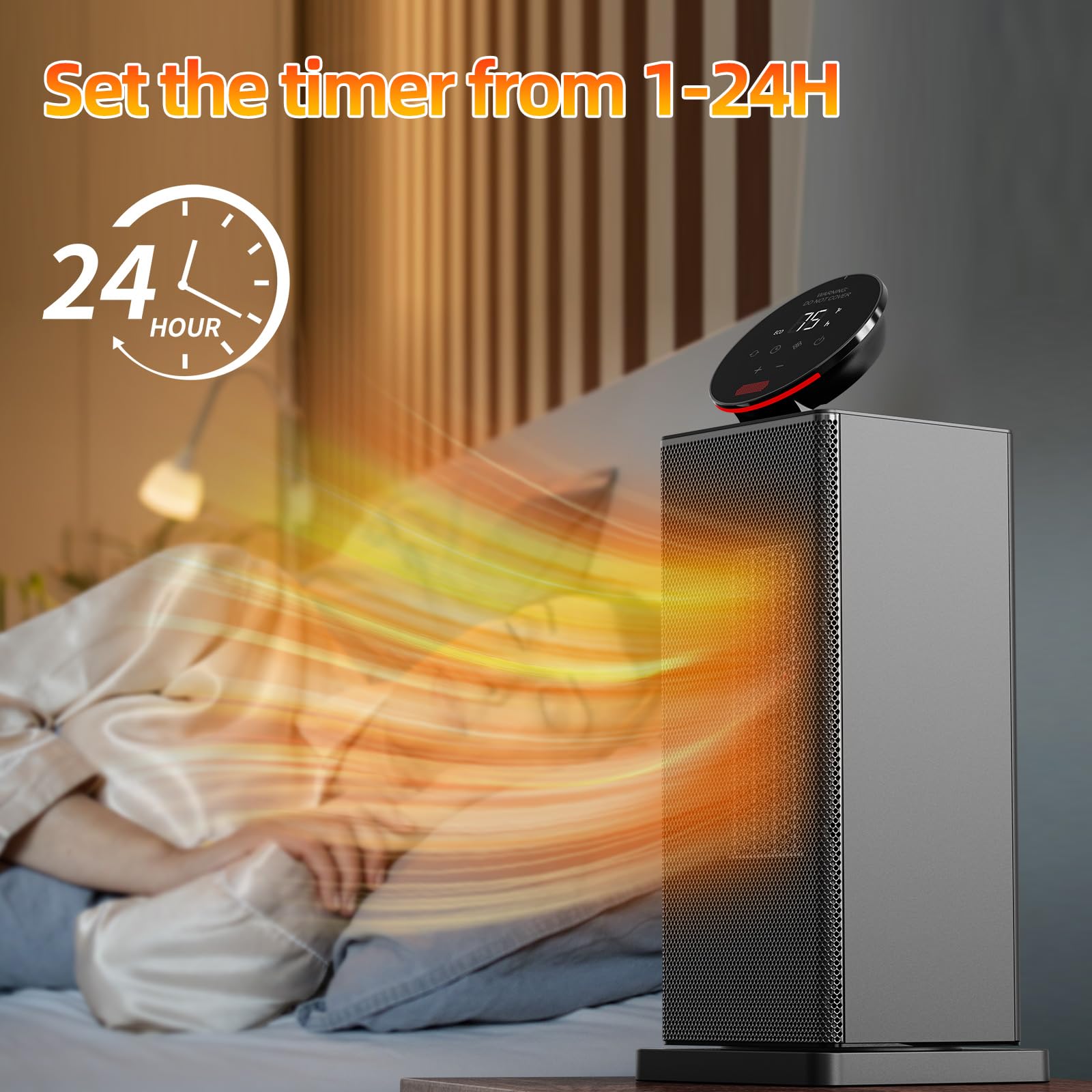 Space Heater,1500W Oscillating Heater for Indoor Use with ECO Thermostat,Remote,4 Modes and 24H Timer, TABYIK Portable Electric Heaters with 6 Protection for Small Room for Office