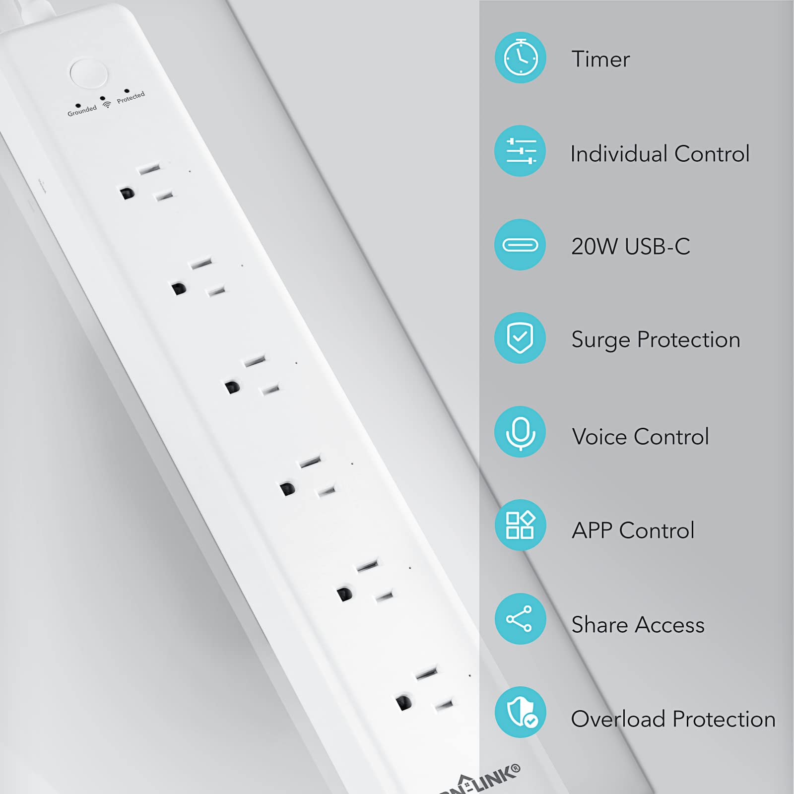 BN LINK Smart Plug Power Strip,Surge Protector with 6 Individually Controlled Smart Outlets, 4 USBs (incl. 20W USB-C), Compatible with Alexa and Google Home