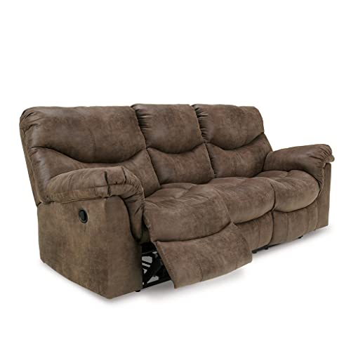 Signature Design by Ashley Alzena Faux Leather Oversized Manual Reclining Sofa, Brown