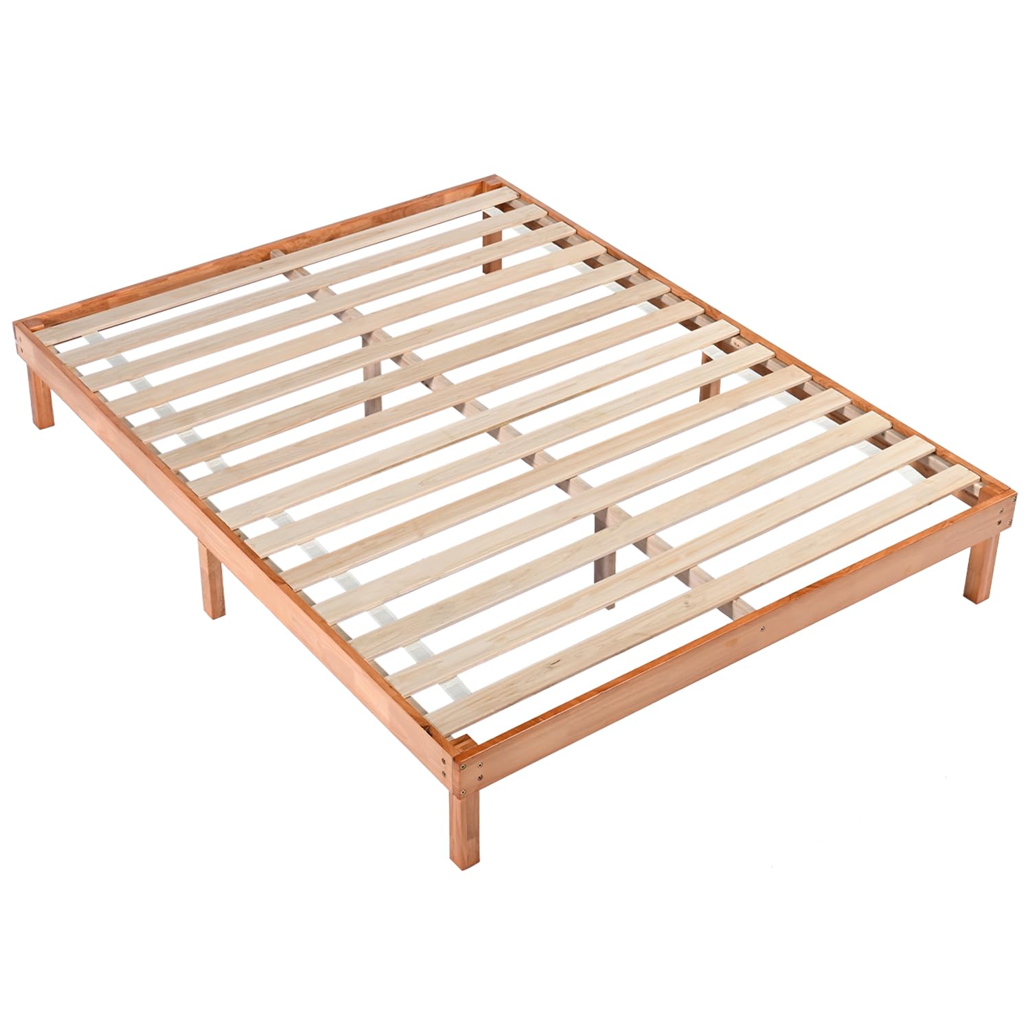 DELAVIN Solid Wood Platform Bed Frame, Modern Queen Bedframe, Oak Wood Foundation, Wood Slat Support, No Box Spring Needed, Easy Assembly, Queen Size, Rustic Pine