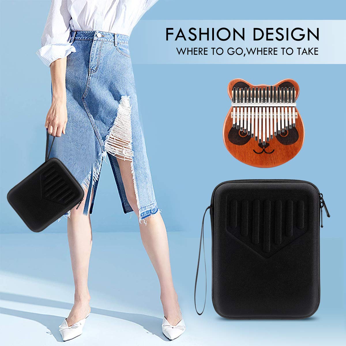 JeuRon 17 Keys Mahogany Kalimba Thumb Piano Finger Instrument With Portable Case Turning Hammer Study Instruction,Gift for Kids Adult Beginners and Professionals (OWL)