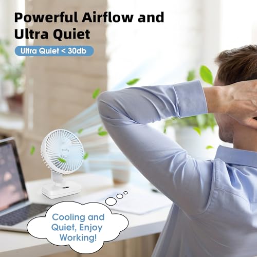 Bistfy Desk Fan 5.5'' Small Fan Ultra-Silent, 120° Oscillating, 90° Adjustable Head Tilt, with Digital Display 4 Speed Portable USB Rechargeable Table Fan Ideal for Home, Bedroom, Office (White)