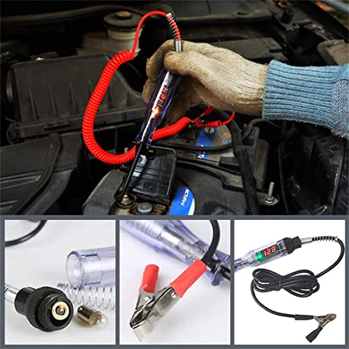 Car Truck Circuit Test Pen, Circuit Tester, 3-70V DC Digital Automotive Test Light, Heavy Duty Light Tester with Voltmeter Spring Wire (RED(3-70V))