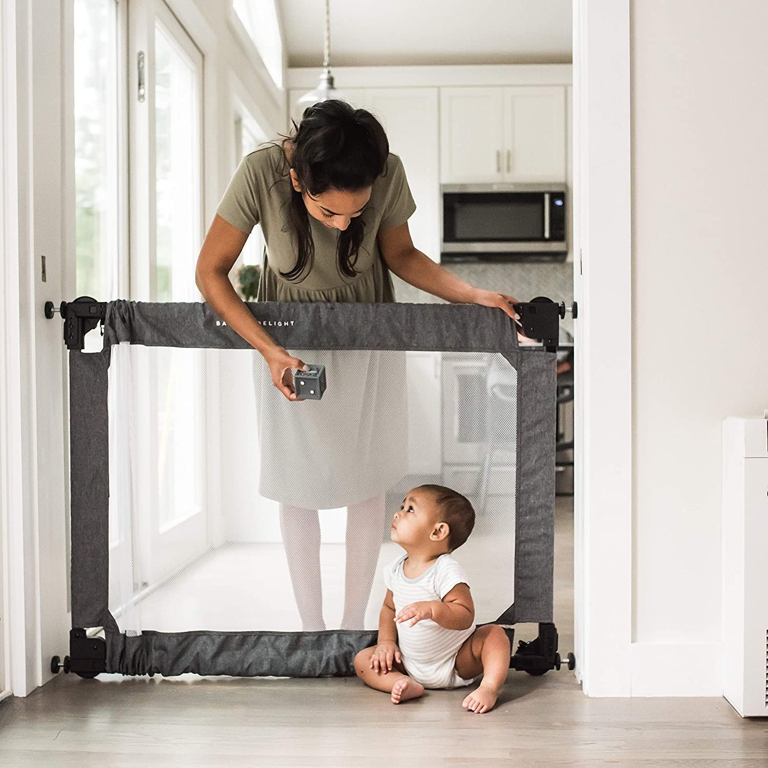 Baby Delight Go with Me Portable Mesh Baby Gate | Span 30-48" Expandable Folding Gate | Pressure Mounted | Charcoal Tweed