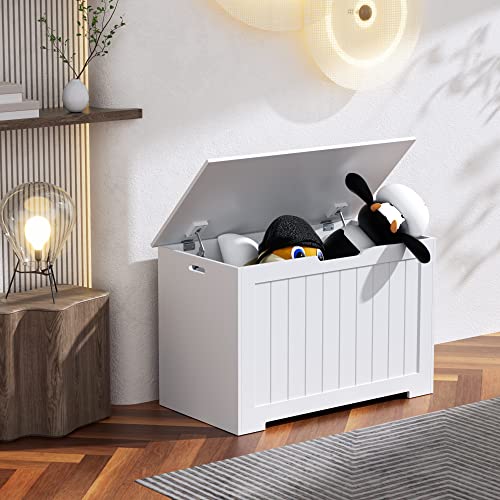 ZENY Lift Top Storage Cabinet Bench, Wooden Toy Chest Toddler Room Organizer Bin with 2 Safety Hinges (White)