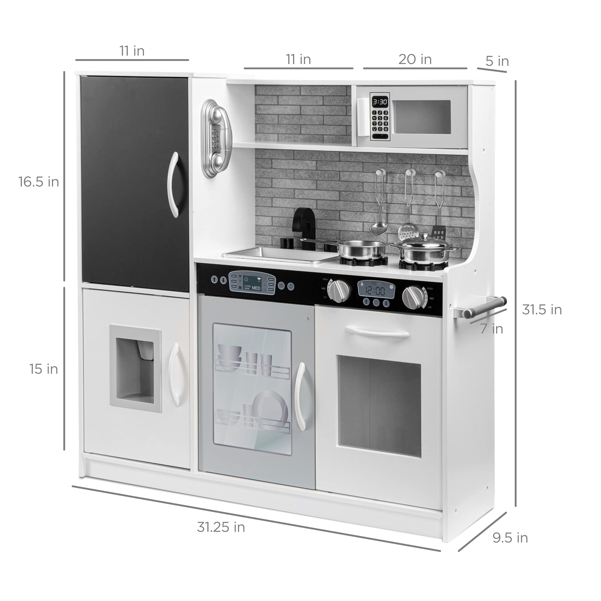 Best Choice Products Pretend Play Kitchen Wooden Toy Set for Kids w/Realistic Design, Telephone, Utensils, Oven, Microwave, Sink - White