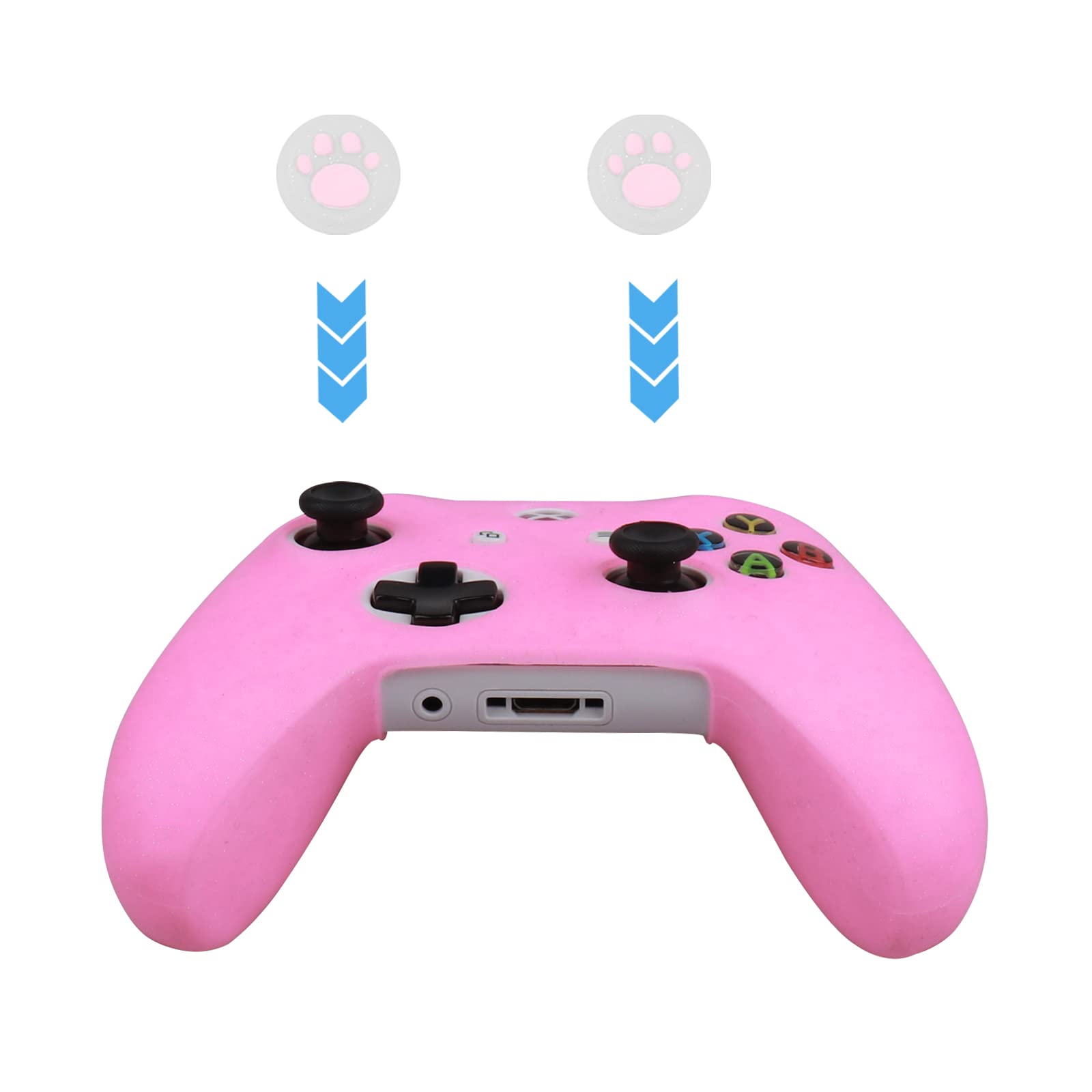 RALAN Glitter Controller Skin for Xbox One, Anti-Slip Silicone Controller Cover Protector Compatible for Xbox 1 Wireless/Wired Gamepad Joystick with 4 Thumb Grips Caps and Black Pro Thumb Grip x 8