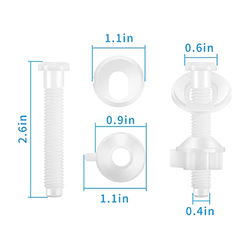 Canomo Toilet Seat Replacement Part Includes Plastic Toilet Seat Hinge Bolt Screws with Plastic Nuts and Washers for Fixing the Top Toilet Seat, White (8 Pieces), 2.56 Inches