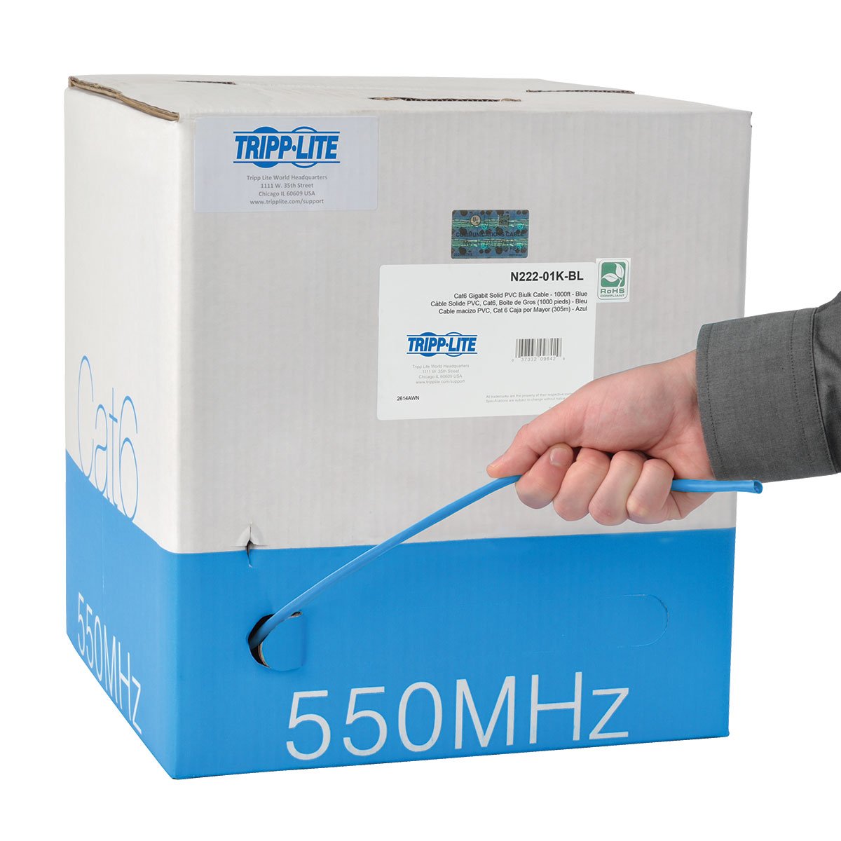 Tripp Lite Cat6 Gigabit Bulk Solid PVC Cable Blue, 1000-ft.(N222-01K-BL)