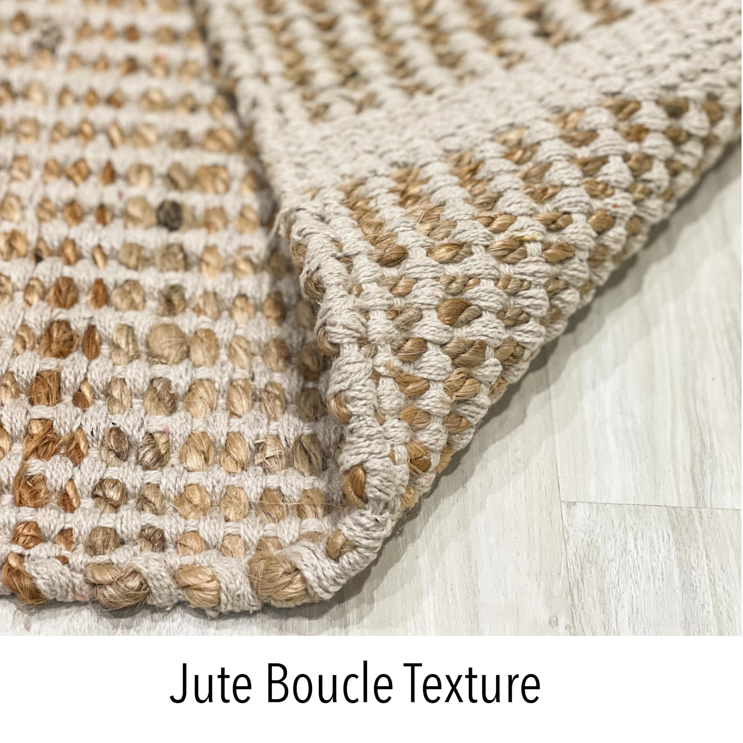 Chardin home Jute Rugs Collection- 2x5 Feet Jute Boucle Rug, Long, Boho, Rustic, Natural Jute/Sand Color, Hand Braided Runner Rug for Bedroom, Living Room, Kitchen and hallways