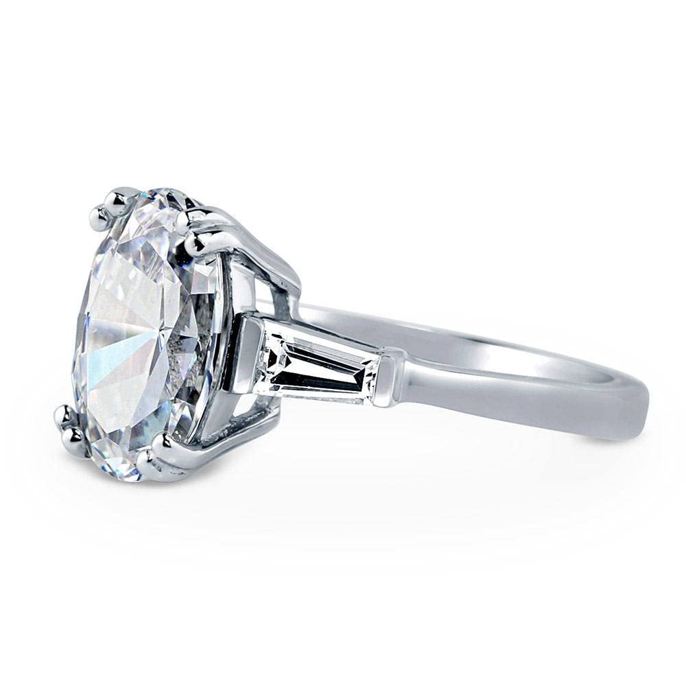 BERRICLE Sterling Silver 3-Stone Wedding Engagement Rings Oval Cut Cubic Zirconia CZ Anniversary Ring for Women, Rhodium Plated Size 9