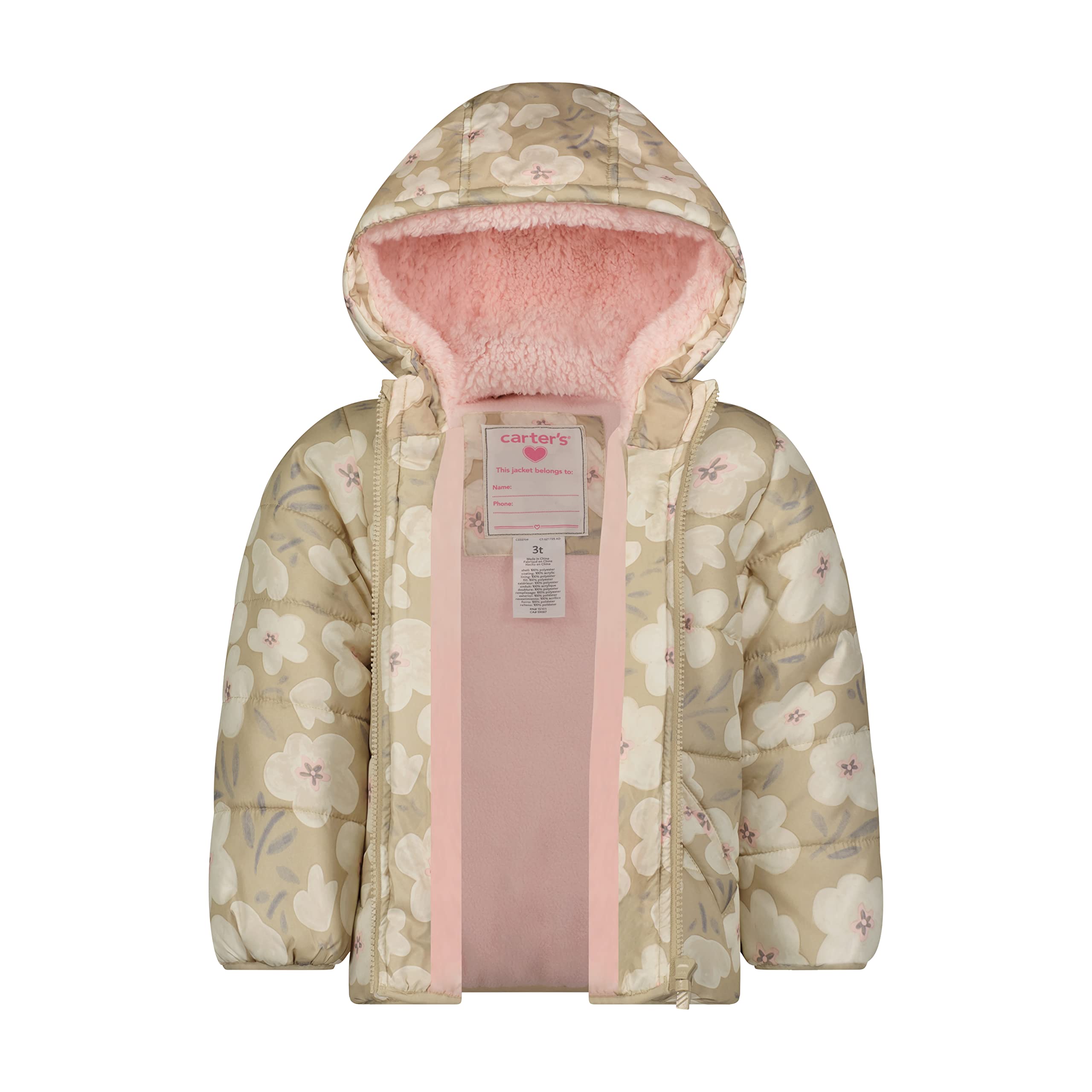 Carter's Baby Girl Winter Jacket, Ditsy Floral, 24 Months