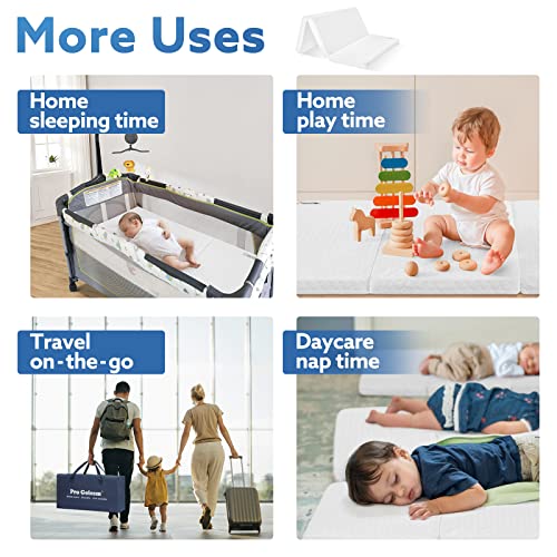 Pro Goleem Pack and Play Mattress, Trifold Fitted Waterproof and Portable Pad Soft Mini Crib Mattress for Toddlers, 38 X 26 X 2.25 Inch