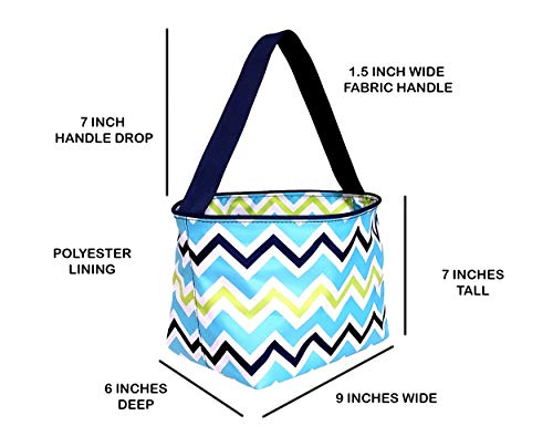 Zig Zag Chevron Material Easter Basket Bucket for Toys Egg Hunting Party (Blue Chevron with Embroidered Name)