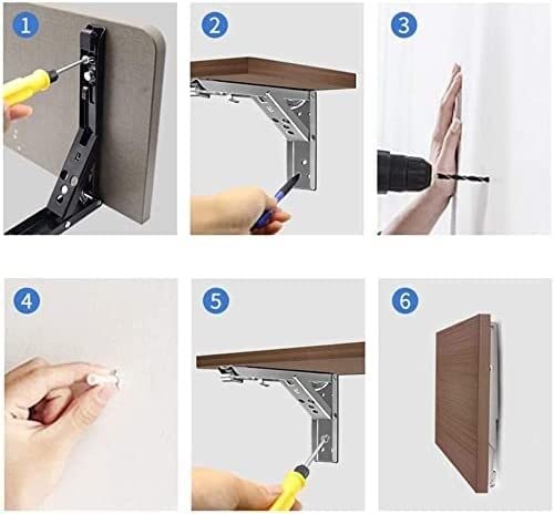 BITNAT Shelf Brackets Wall Shelves 2 Pcs Folding Shelf Bracket,Stainless Steel Triangular Folding Support Frame/Heavy Duty Wall Storage Bracket,L Brackets for DIY Various Space-Saving Work Bench,10"